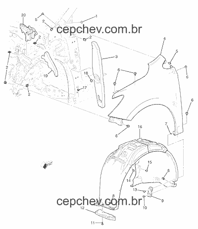 84106956 Cruze 2018/2023 - PROTETOR da pintura do para-lama dianteiro ...
